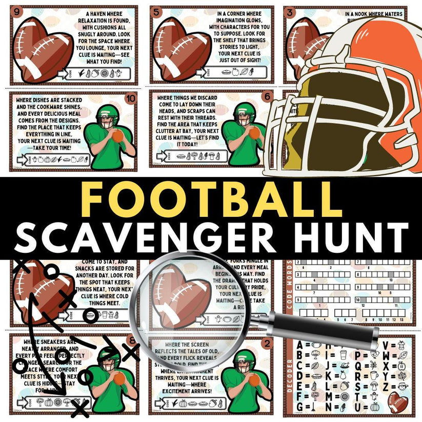 Football Scavenger Hunt for Kids, Indoor Printable Game, Riddles, Puzz