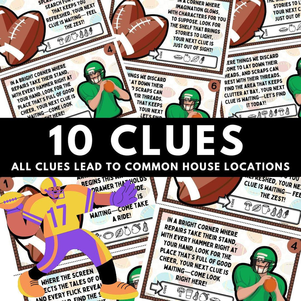 Football Scavenger Hunt for Kids, Indoor Printable Game, Riddles, Puzz