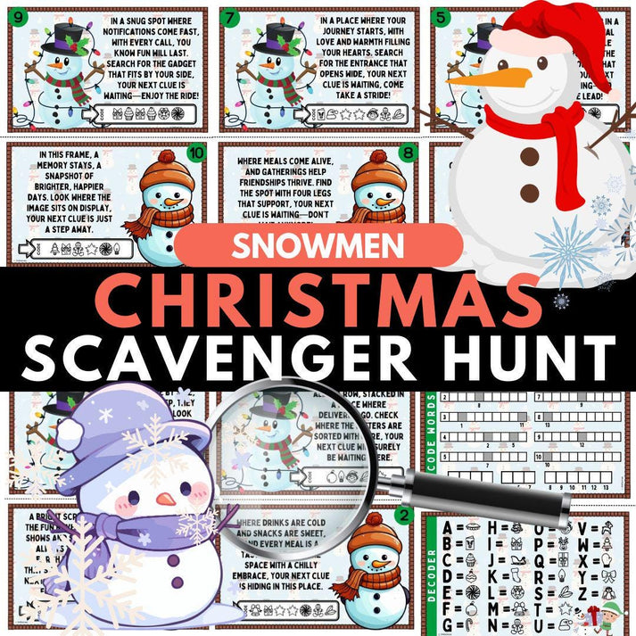 Snowmen Scavenger Hunt for Kids, Indoor Printable Game, Riddles, Puzzl