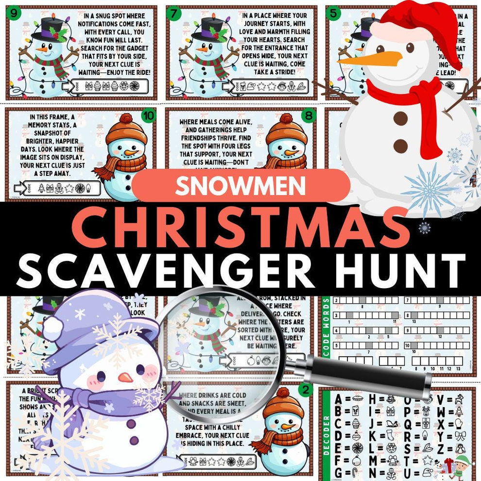Snowmen Scavenger Hunt for Kids, Indoor Printable Game, Riddles, Puzzl