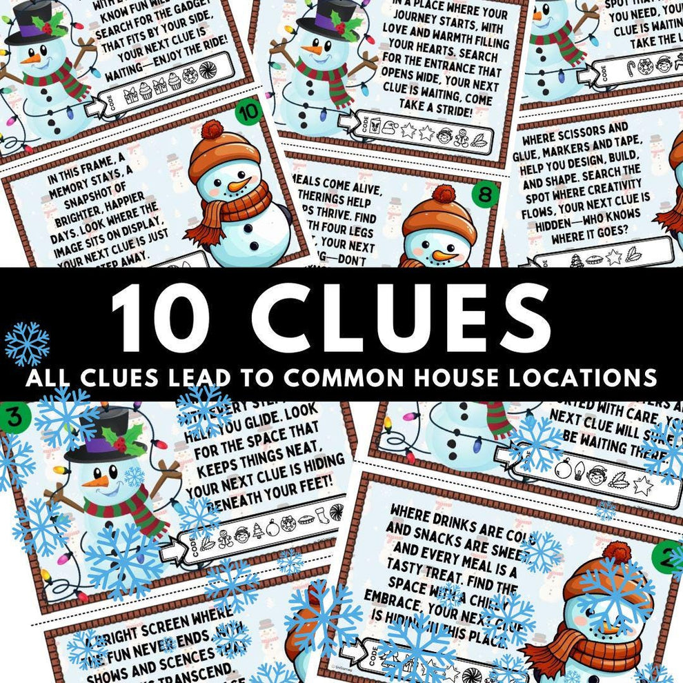 Snowmen Scavenger Hunt for Kids, Indoor Printable Game, Riddles, Puzzl