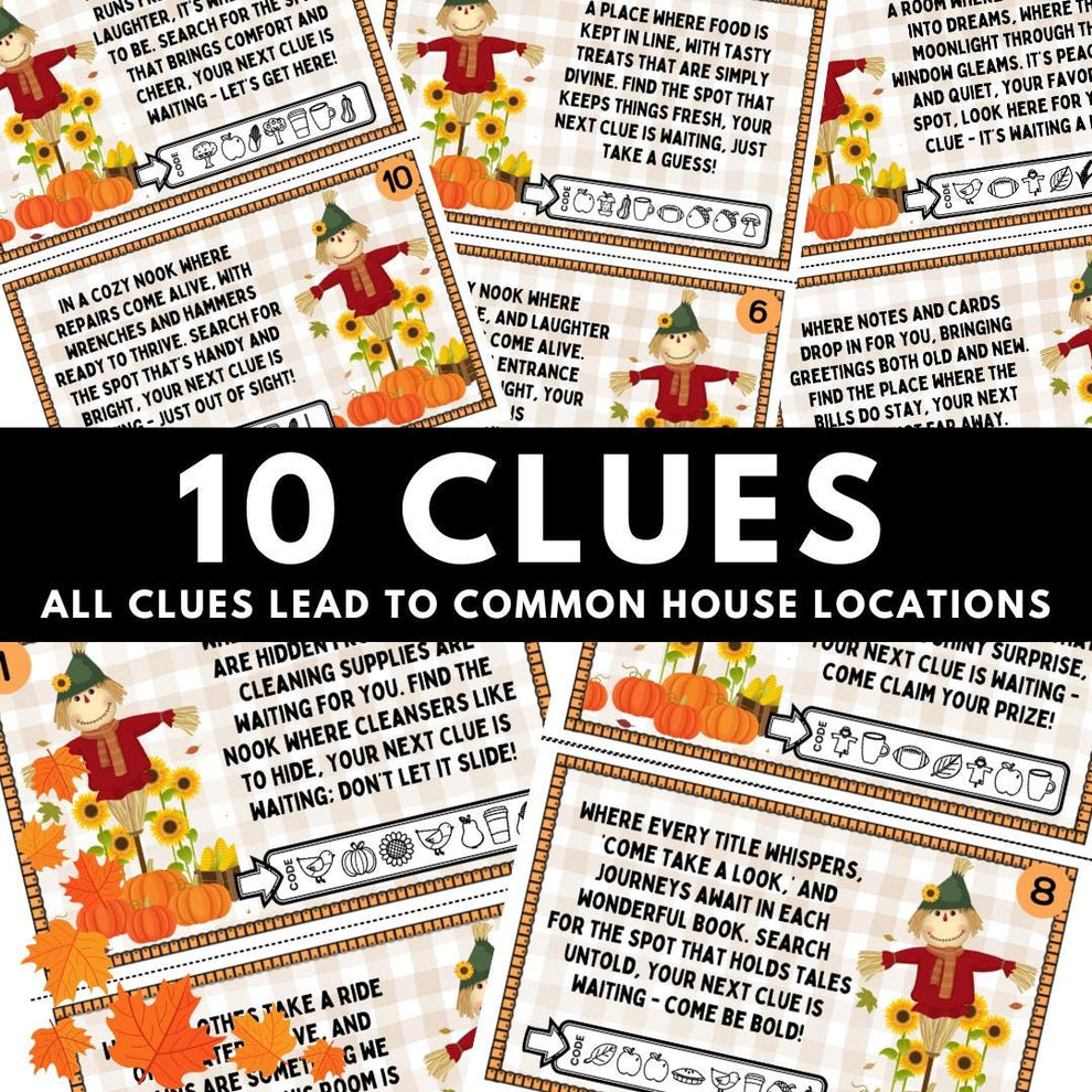 Scarecrow Scavenger Hunt for Kids, Indoor Printable Game, Riddles, Puz