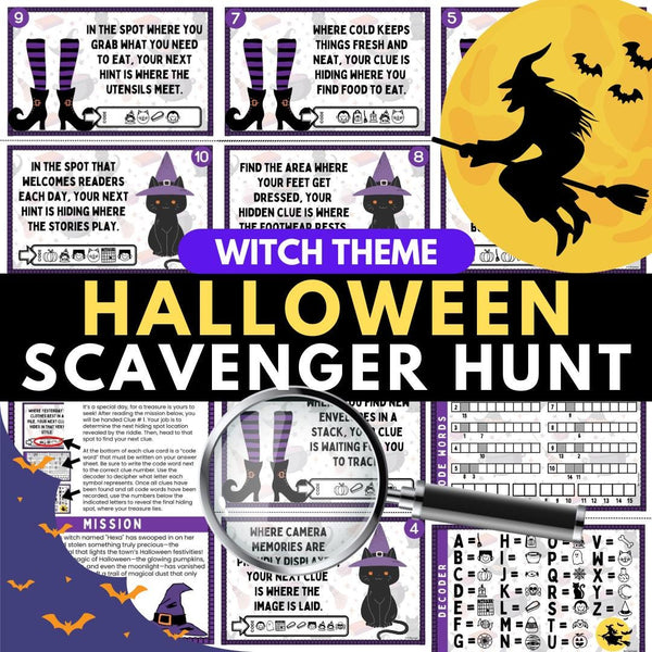 Halloween Witch Scavenger Hunt for Kids, Indoor Printable Game, Puzzle