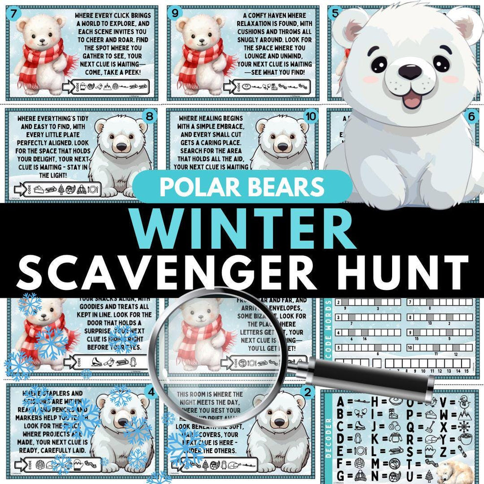 Polar Bears Scavenger Hunt for Kids, Indoor Printable Game, Riddles, P