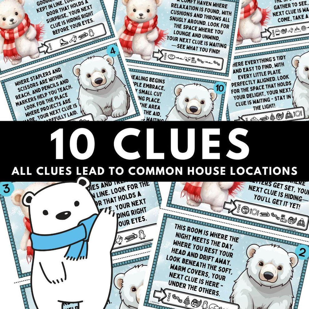 Polar Bears Scavenger Hunt for Kids, Indoor Printable Game, Riddles, P
