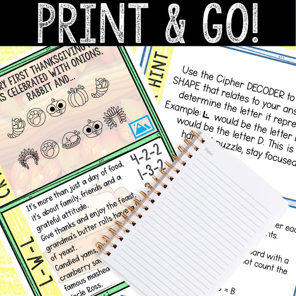 Thanksgiving Escape Room for Kids - Printable Party Game