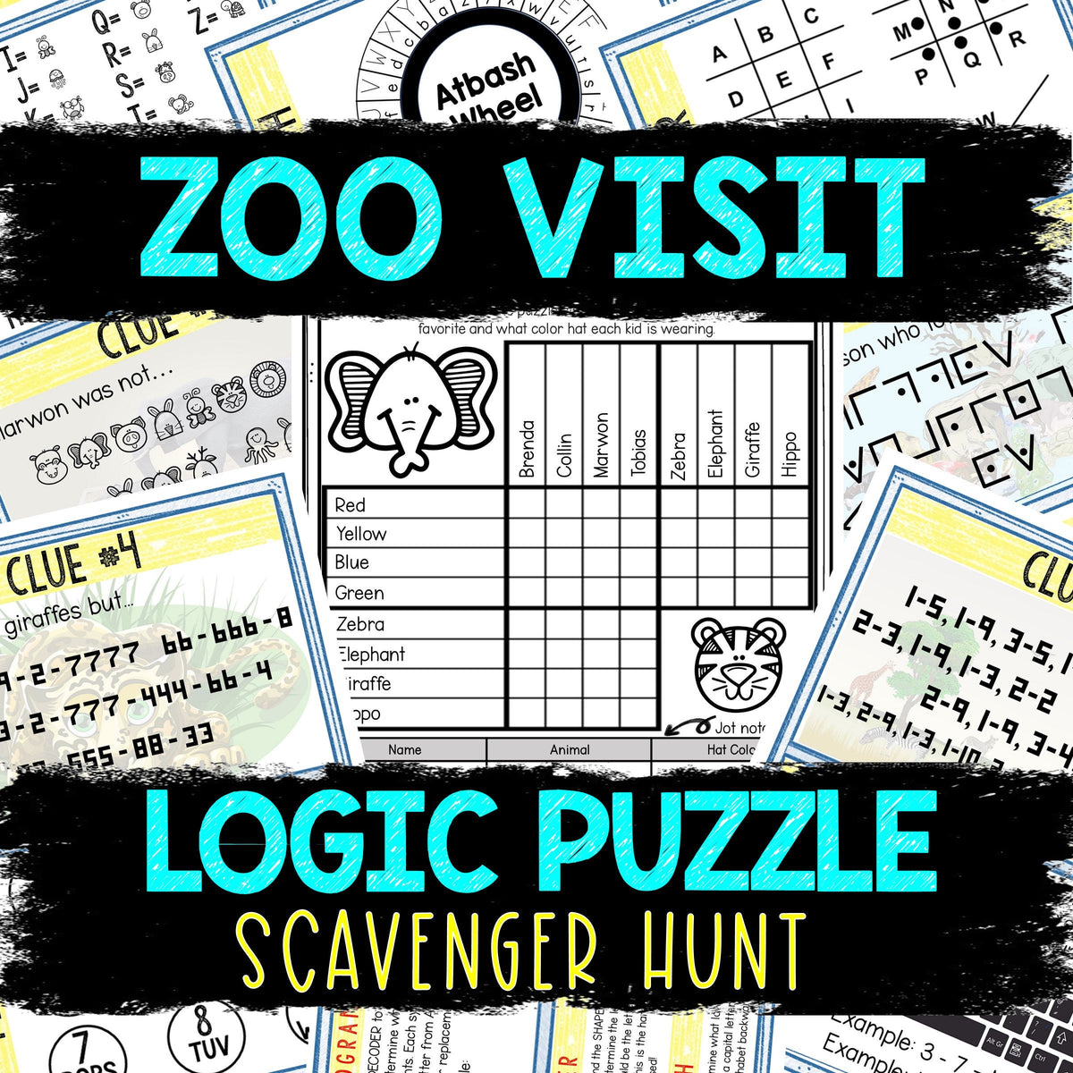 Logic Puzzle Scavenger Hunt Game for Kids - Zoo Visit
