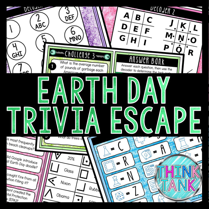Earth Day Trivia Game - Escape Room for Kids - Printable