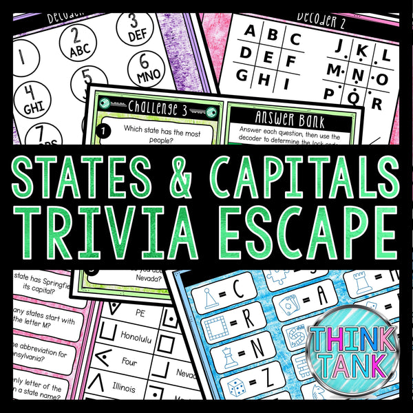 States & Capitals Trivia Game - Escape Room for Kids - Printable Party