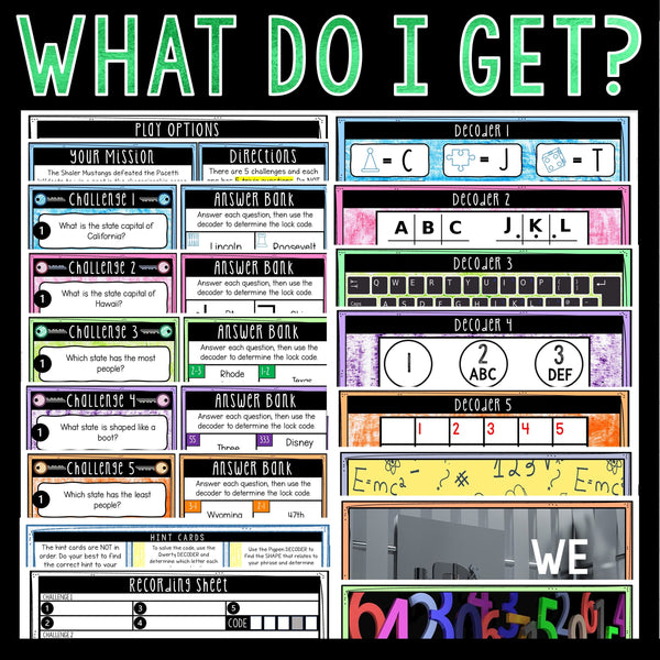 States & Capitals Trivia Game - Escape Room for Kids - Printable Party